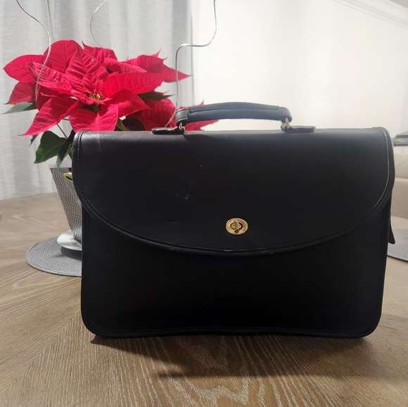Coach | Bags | Vintage Coach Turn Lock Black Leather Briefcase With ...